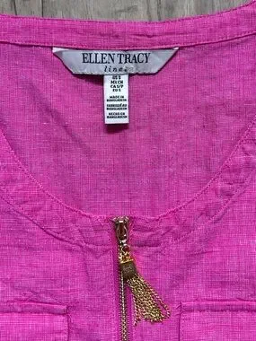 Ellen Tracy | Tops | Linen Cotton Blend Pink Zipperfront Rollsleeve ...